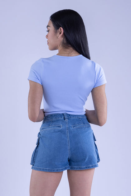 Crop top azul con – Boca Rosa